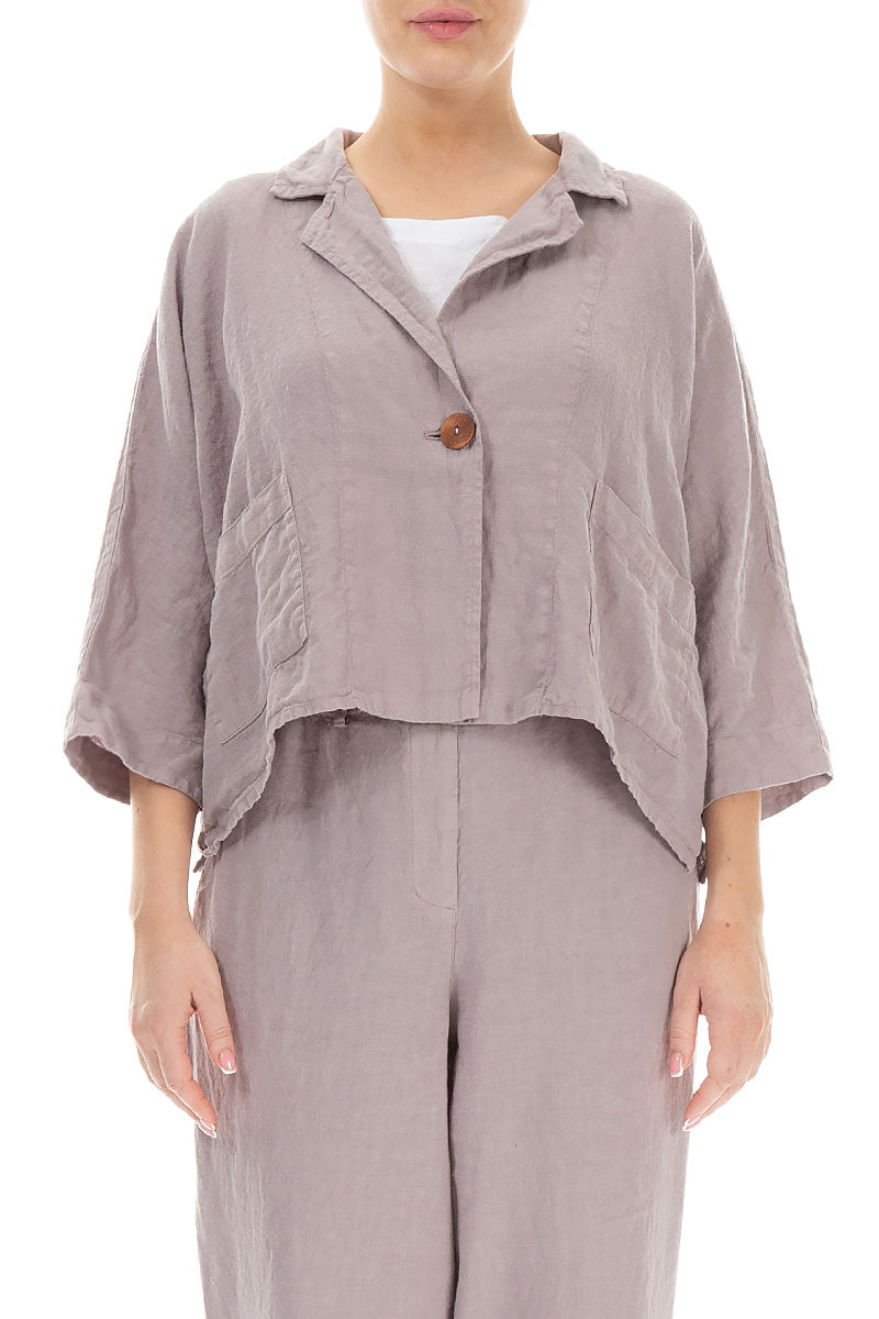 Boxy Greige Linen Blazer Jacket – grizas.com