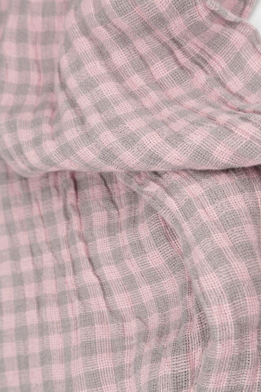 Buttoned Pink Check Linen Dress – grizas.com
