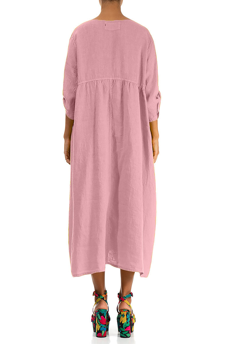 Buttoned Powder Pink Linen Dress – grizas.com