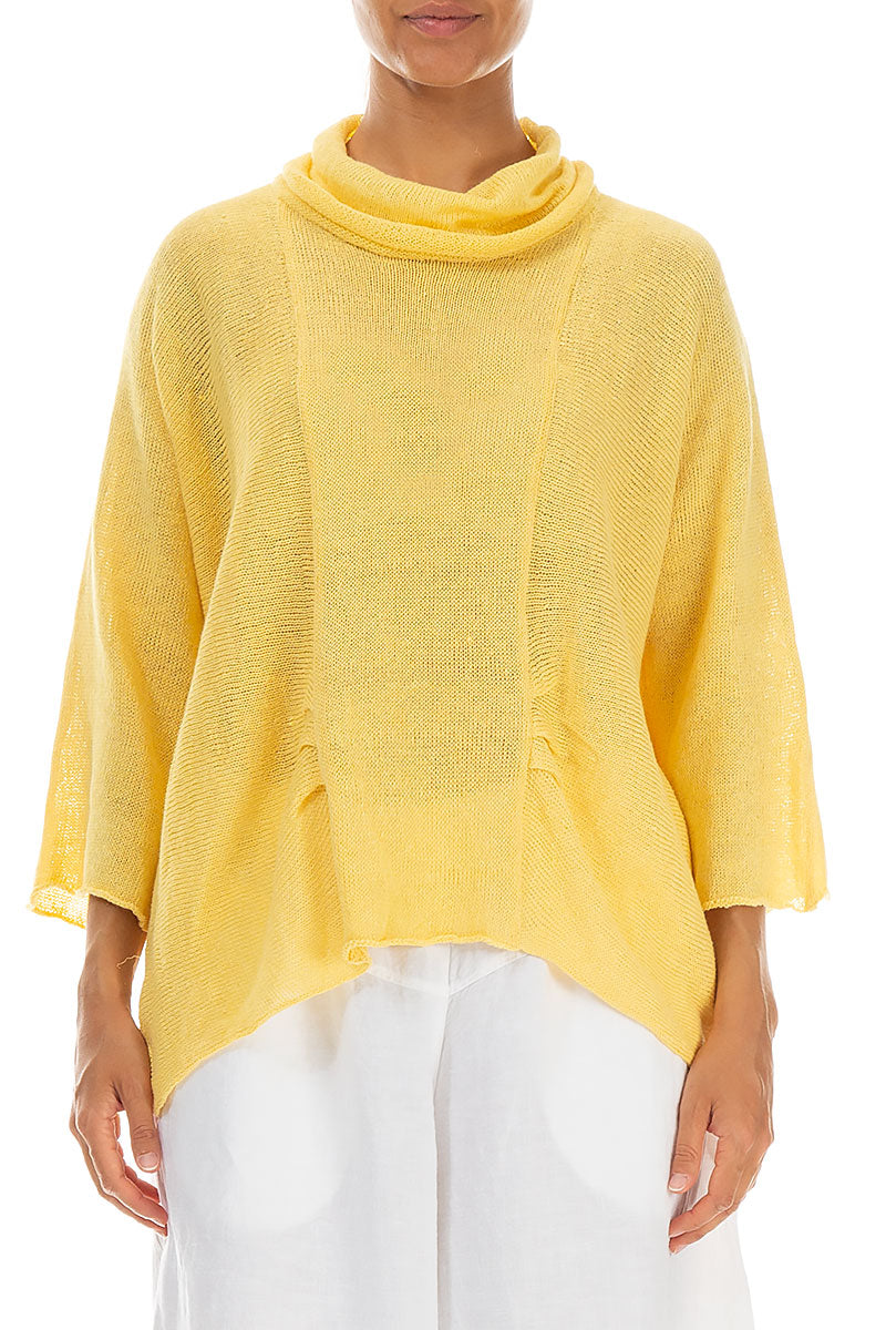 Cowl Neck Butter Yellow Linen Knit Blouse – grizas.com