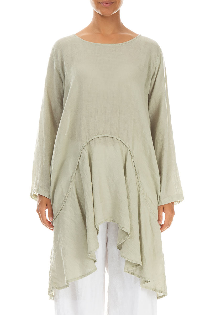Curved Seams Laurel Green Gauze Linen Tunic – grizas.com