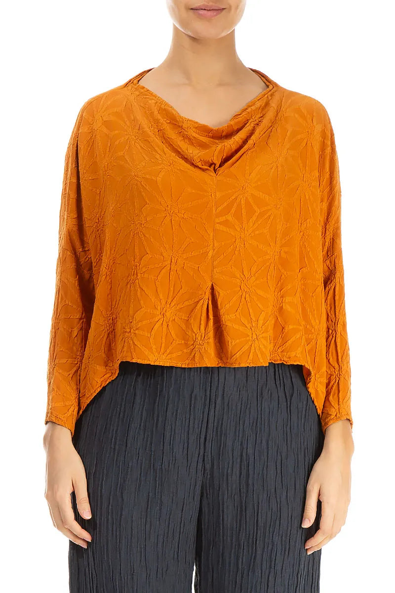 Draped Neck Textured Saffron Silk Blouse – grizas.com