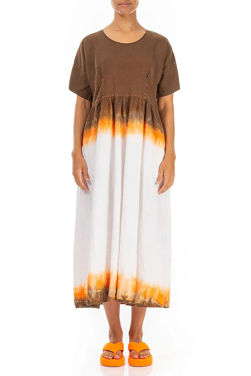 Empire Waist Amber Flame Ombré Linen Dress – grizas.com