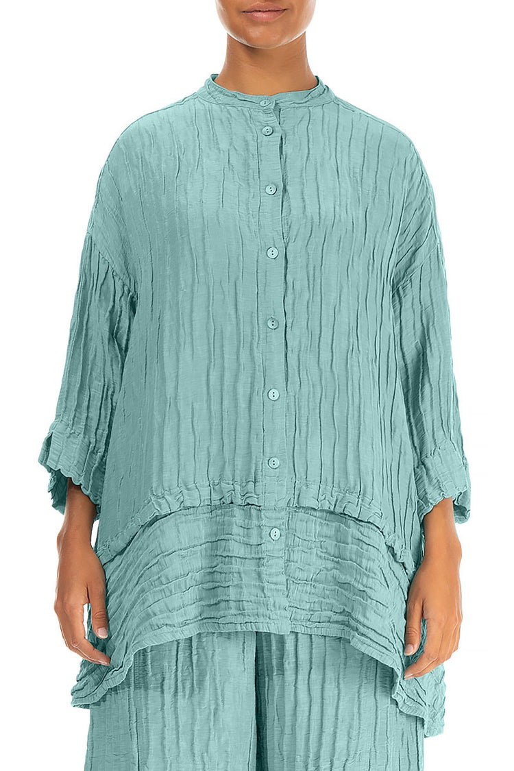 Flared Crinkled Mint Silk Shirt – grizas.com
