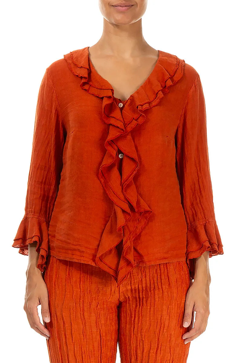 Frilled Saffron Linen Blouse – grizas.com