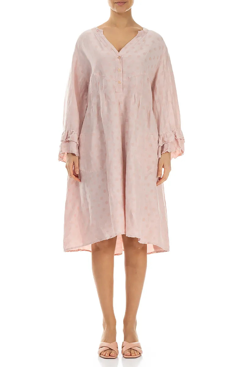 Front Buttons Flared Antique Rose Silk Linen Dress – grizas.com