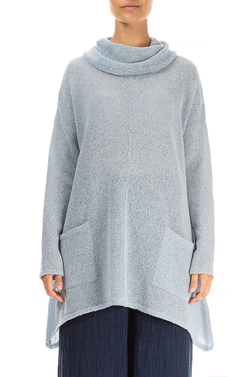 Longer Back Turtleneck Silver Blue Wool Sweater – grizas.com