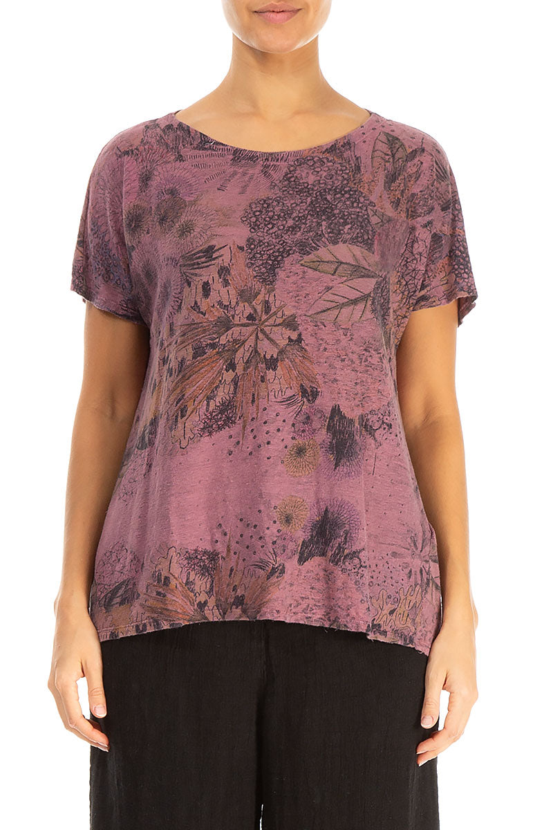 Mauve Taupe Botanical Linen Jersey Top – grizas.com