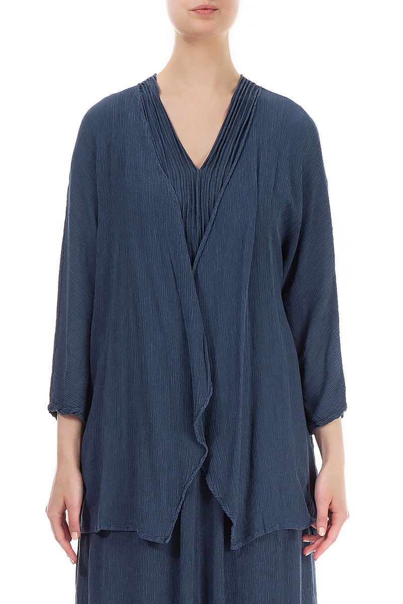 Open Type Crinkled Denim Blue Silk Viscose Jacket – grizas.com