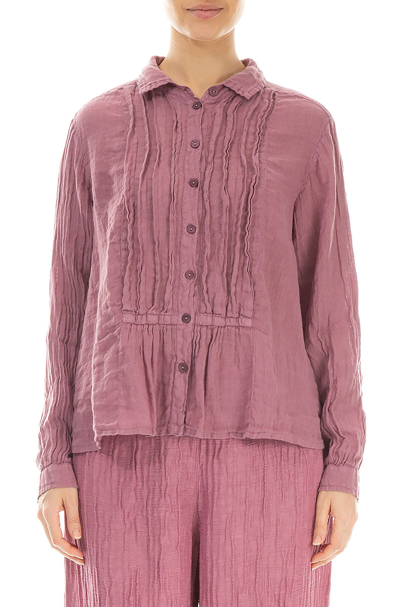 Pin Tucks Mauve Taupe Gauze Linen Shirt – grizas.com