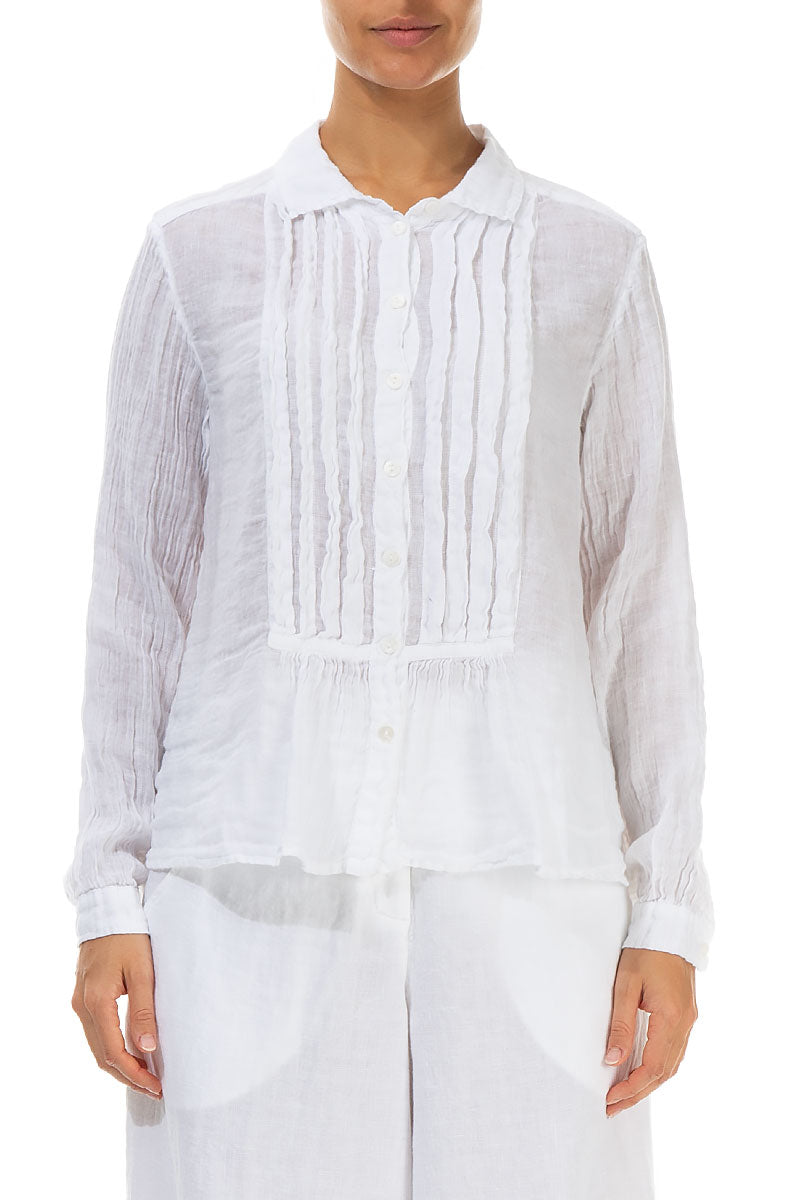 Pin Tucks White Gauze Linen Shirt – grizas.com
