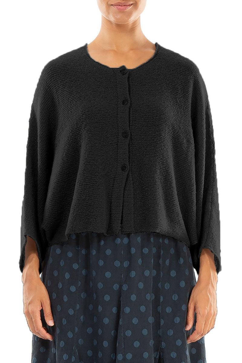 Rounded Black Wool Cardigan – grizas.com