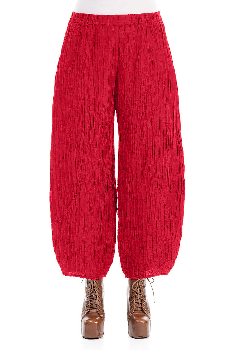 Taper Crinkled Cherry Red Silk Linen Trousers – grizas.com