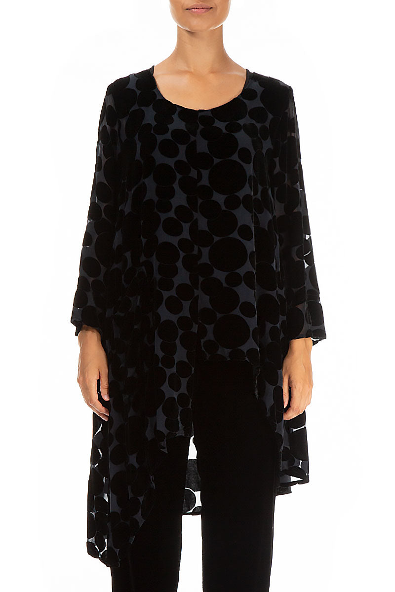 Asymmetrical Devoré Bubbles Black Silk Velvet Tunic – grizas.com